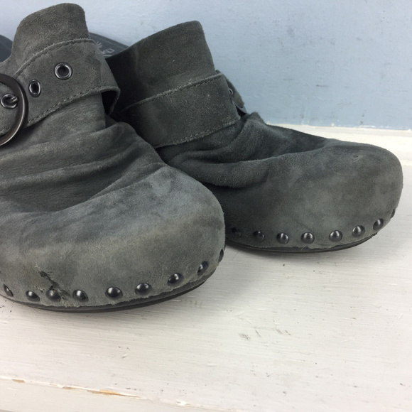 Dansko | Shoes | Dansko 39 Gray Suede Leather Ruched Clogs Mules | Poshmark